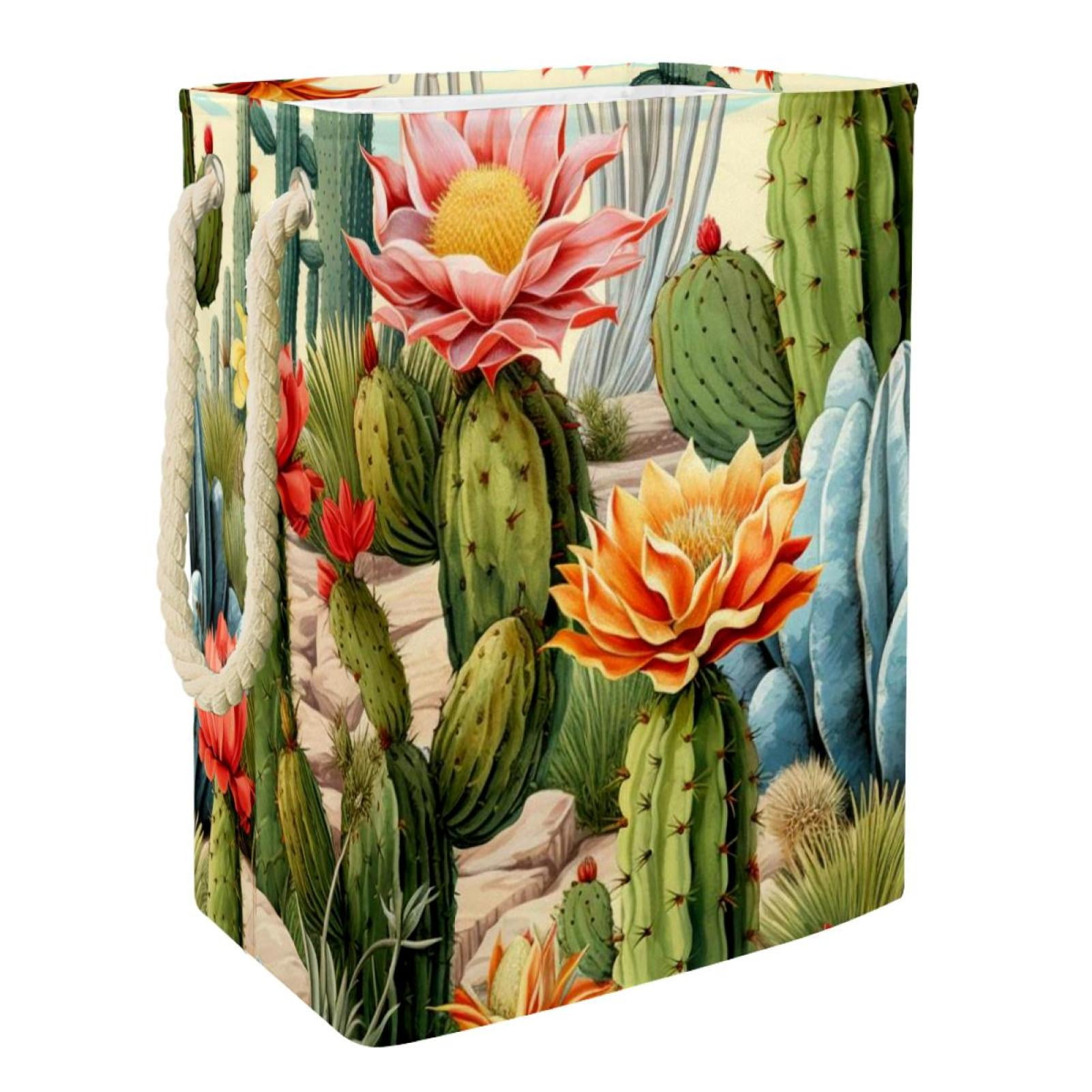 Flowering Green Cactus Laundry Hamper, Collapsible Laundry Baskets Firm ...