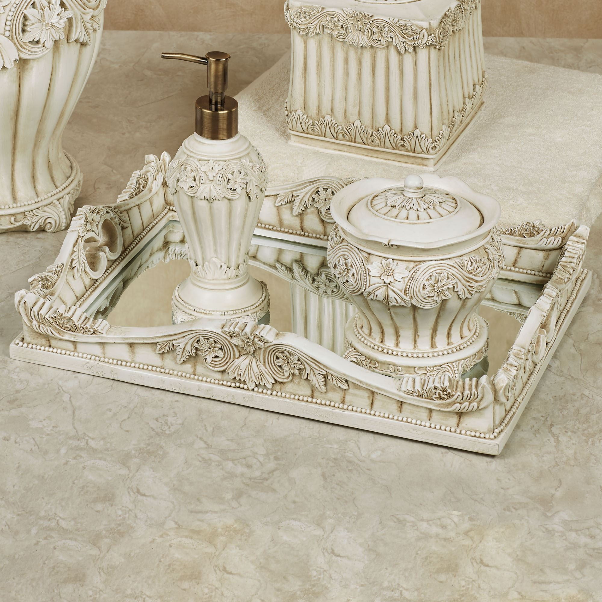 Flowering Medallion Mirrored Vanity Tray Antique Ivory Vanity Tray ...