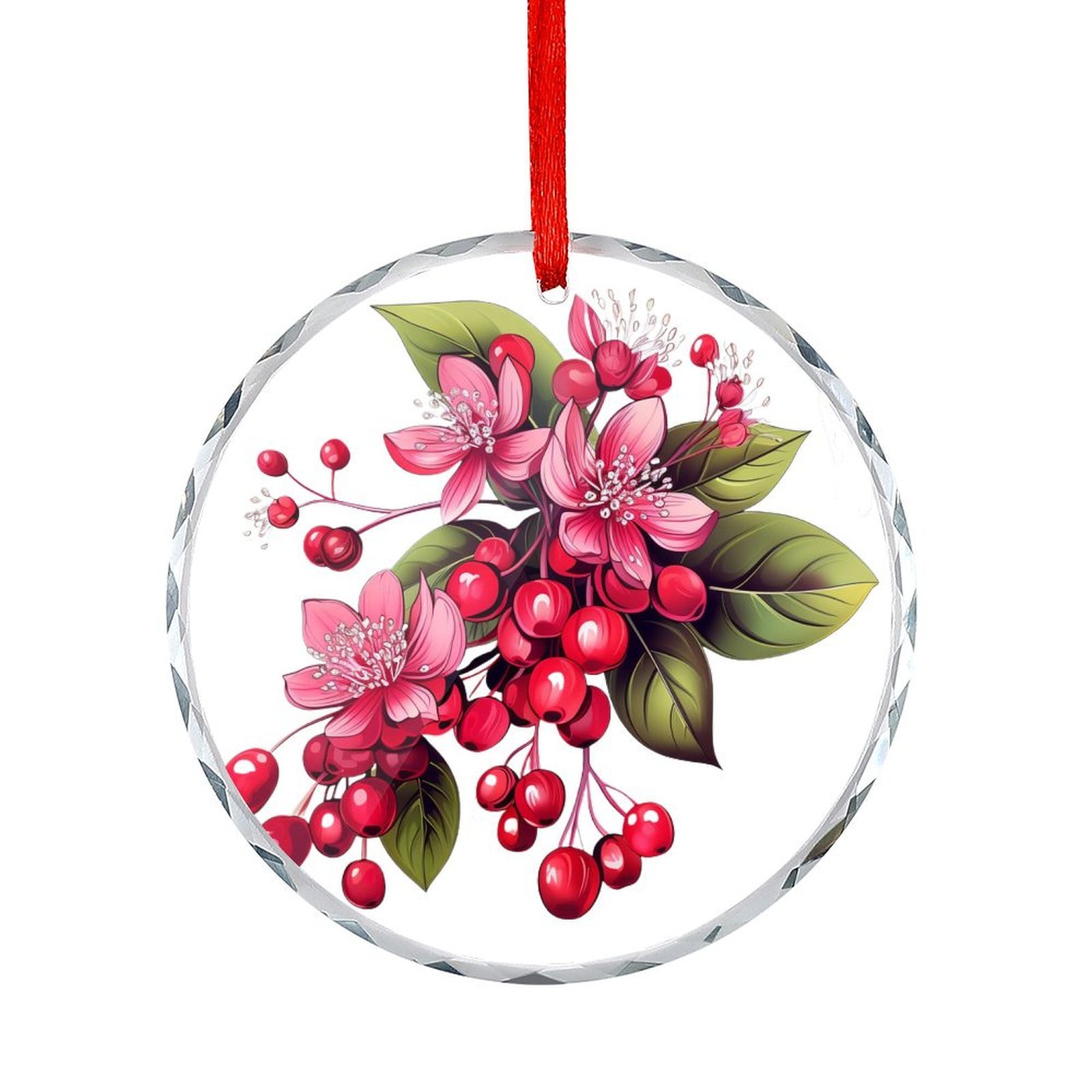 Flowering Plant With Berries Glass Christmas Ornament Xmas Tree Decor ...