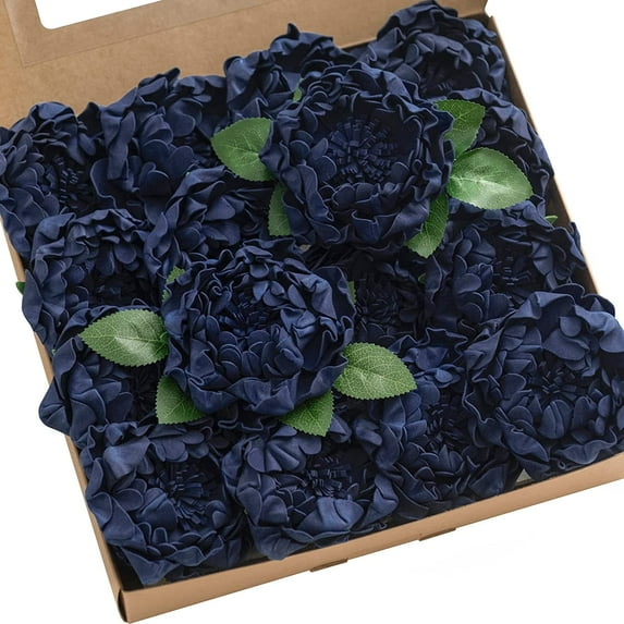 Flowers 16pcs Navy Blue Blooming Peonies Artificial Flowers with Stem ...