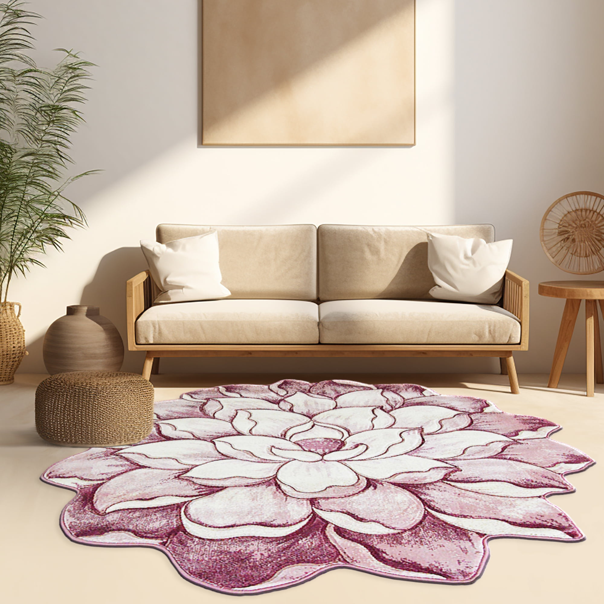 2 Ft Round Floral Rose Rug for Girls Bedroom, Living Room Carpet 301 ...