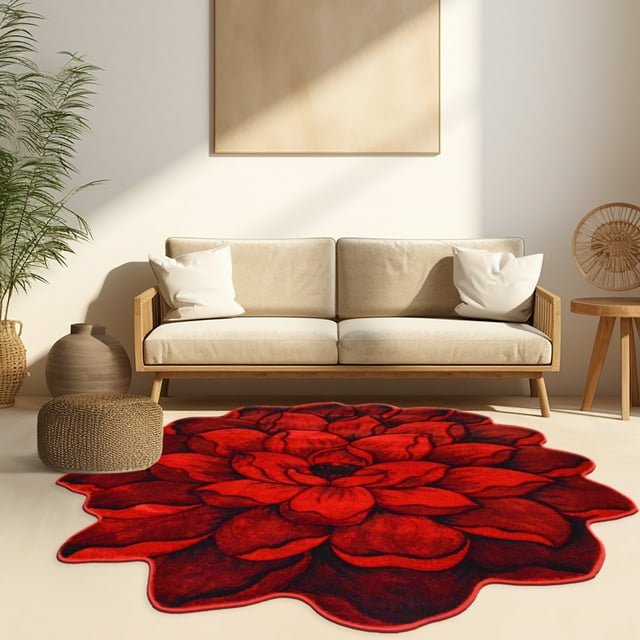 Flowers 2 Ft Round Throw Accent Area Rugs Floral Rose Flower Shaped Rug ...