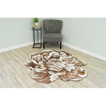 Flowers 2 Ft Round Throw Accent Area Rugs Floral Rose Flower Shaped Rug ...