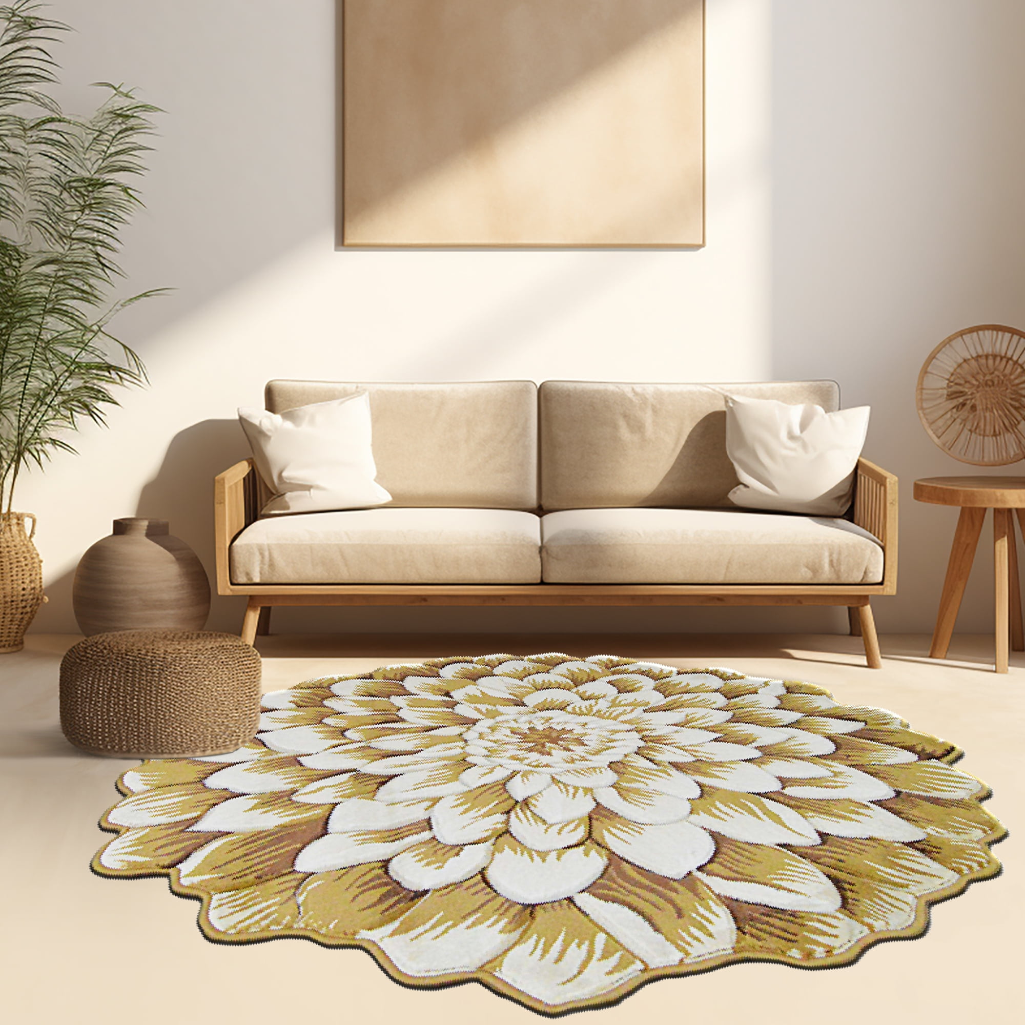 Flowers 2 Ft Round Throw Accent Area Rugs Floral Rose Flower Shaped Rug ...