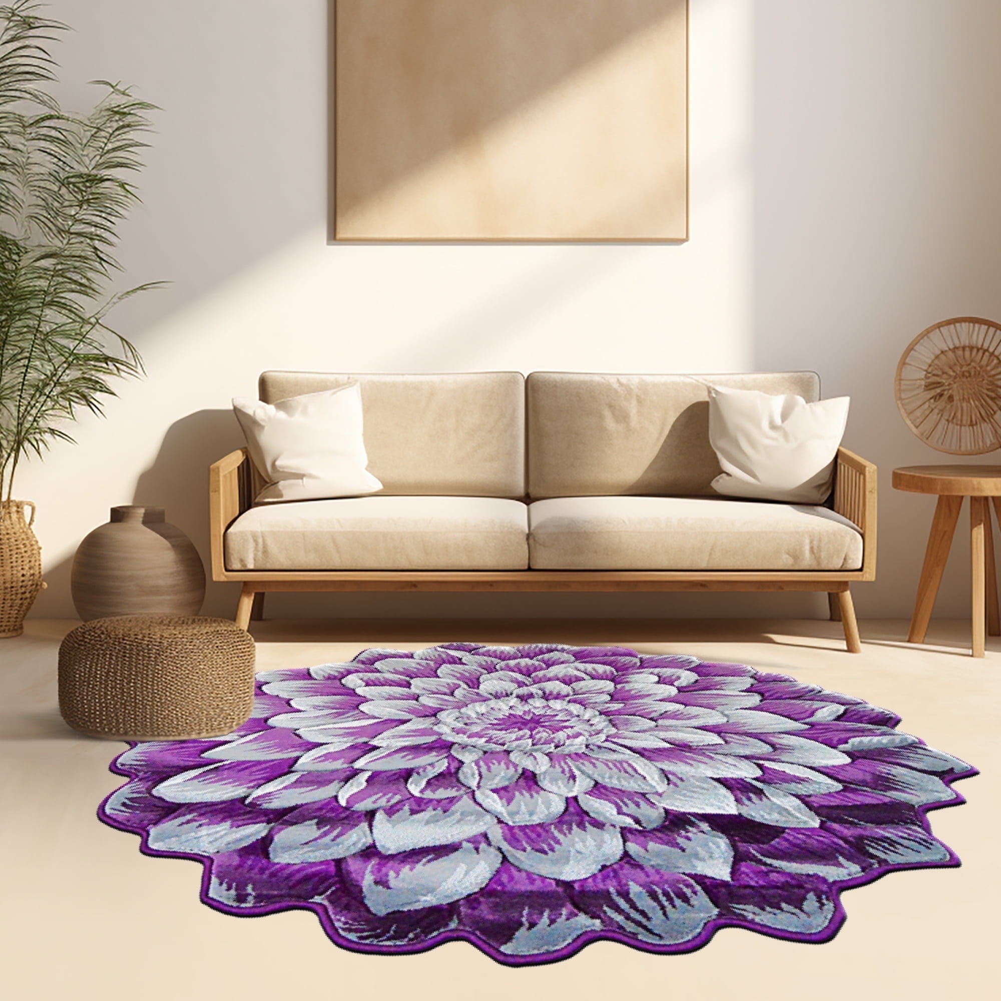 Planet Rugs Flower-Shaped Round Plush Rug 2 Ft Soft Cozy Modern Area ...