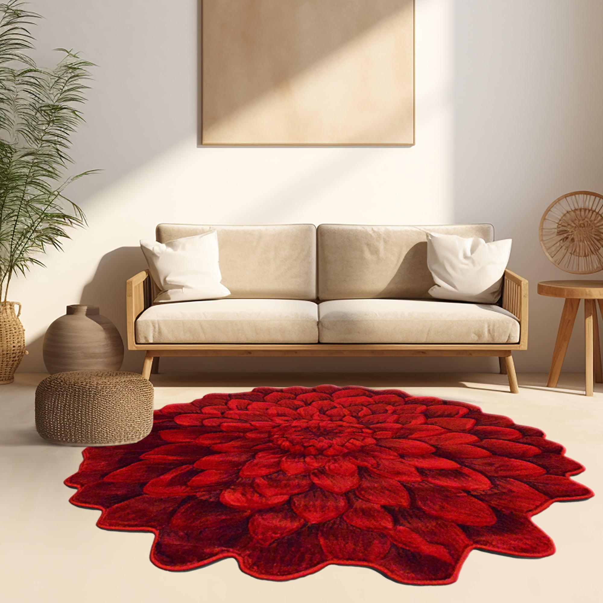 Flowers 2 Ft Round Throw Accent Area Rugs Floral Rose Flower Shaped Rug ...