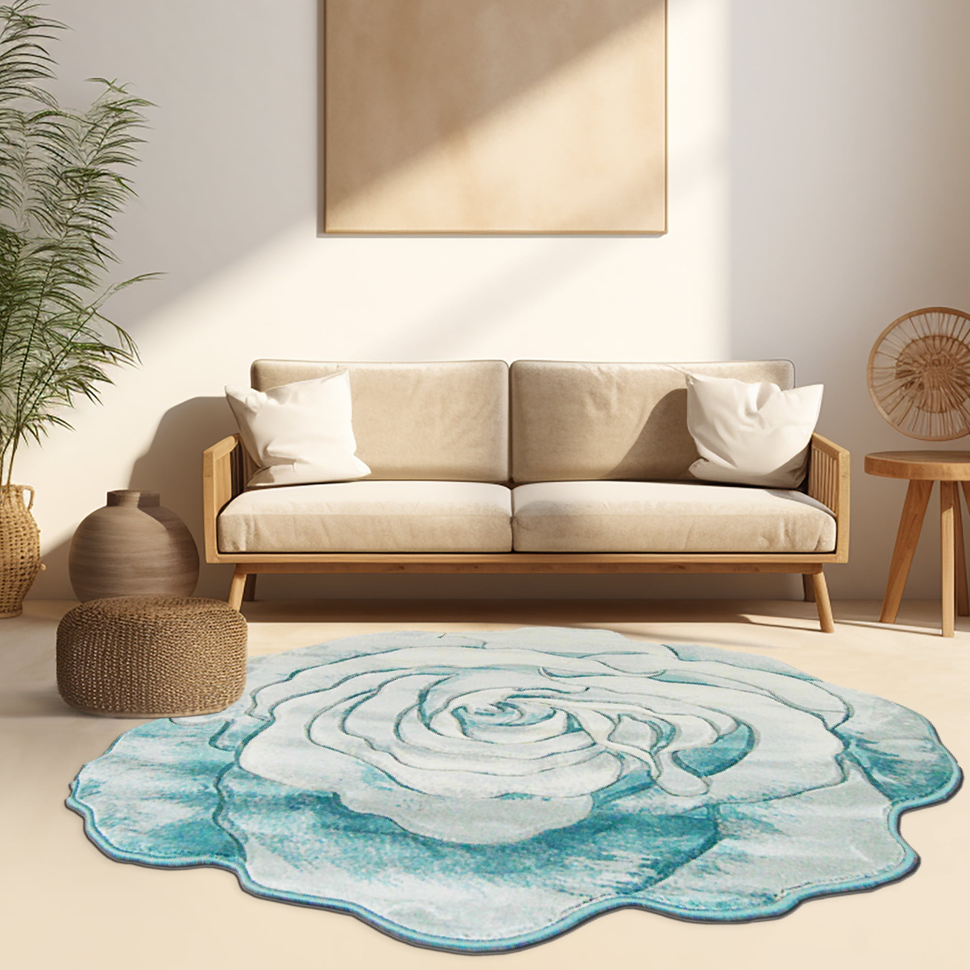 Flowers 2 Ft Round Throw Accent Area Rugs Floral Rose Flower Shaped Rug ...