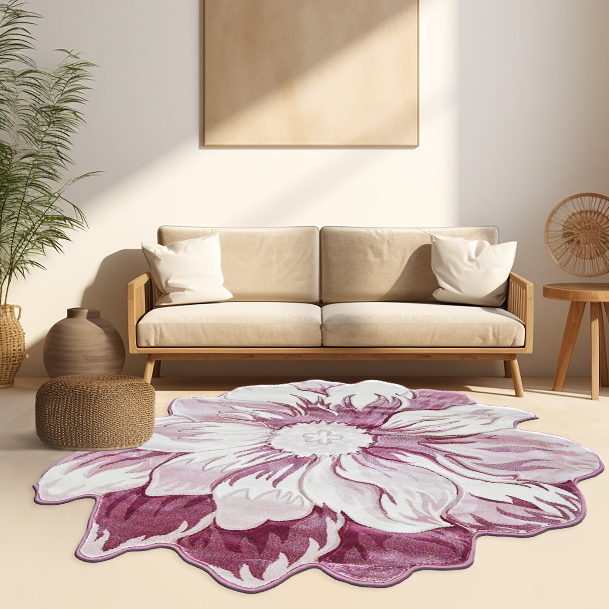 Flowers 2 Ft Round Throw Accent Area Rugs Floral Rose Flower Shaped Rug ...