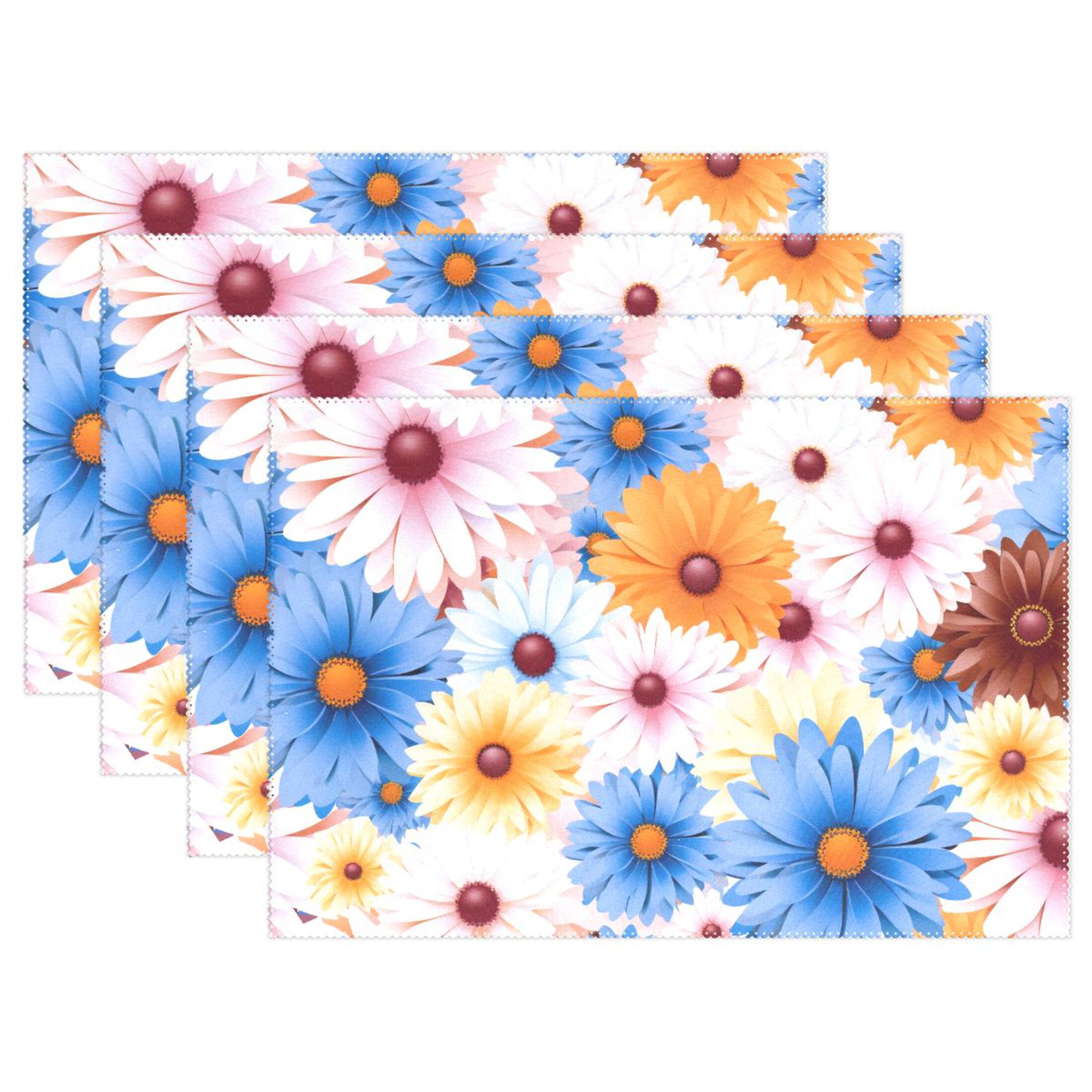 Flowers 4 PCs Placemats Set Linen Non-Slip Table Mat Rectangular ...