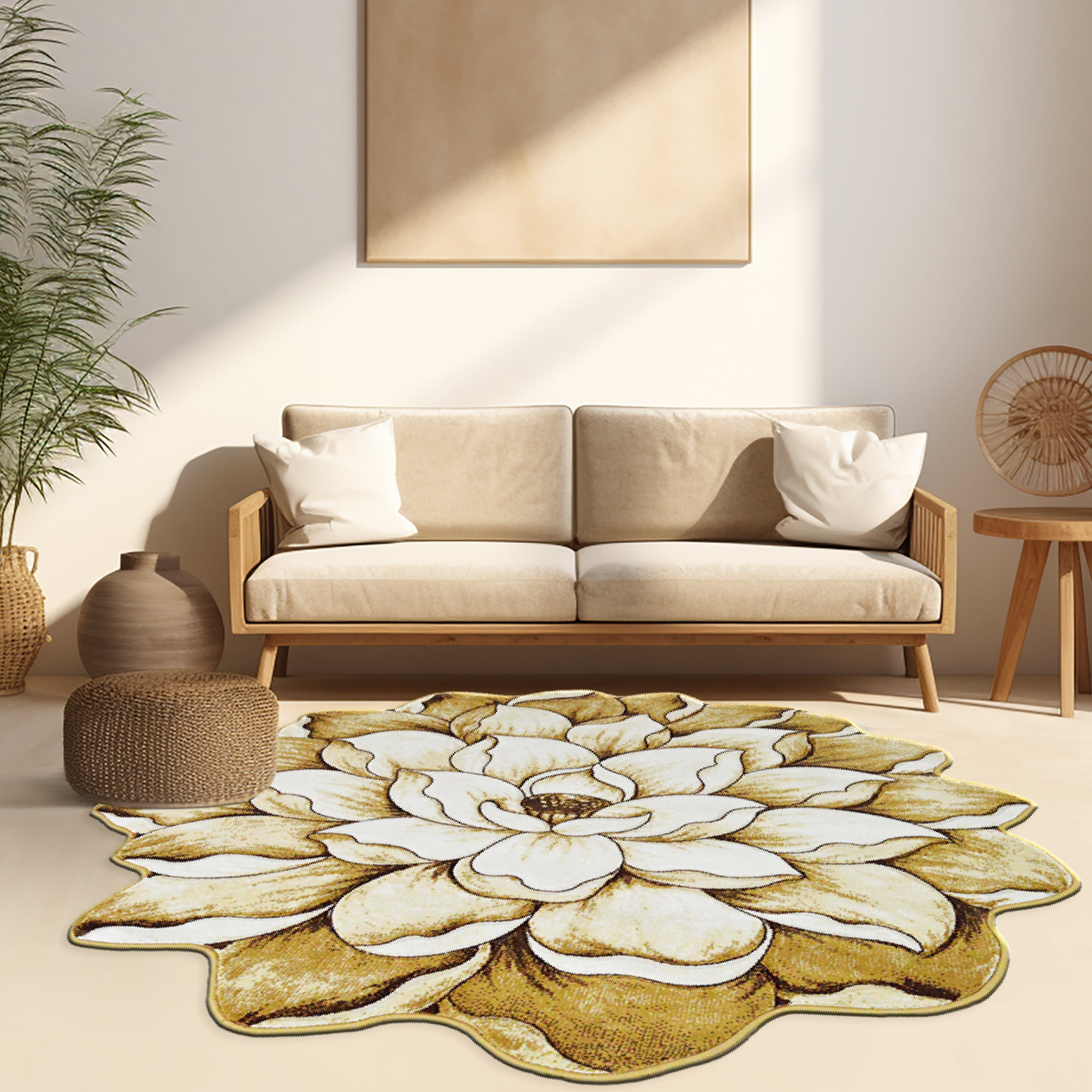 Flowers 5 Ft Round Throw Accent Area Rugs Floral Rose Flower Shaped Rug ...
