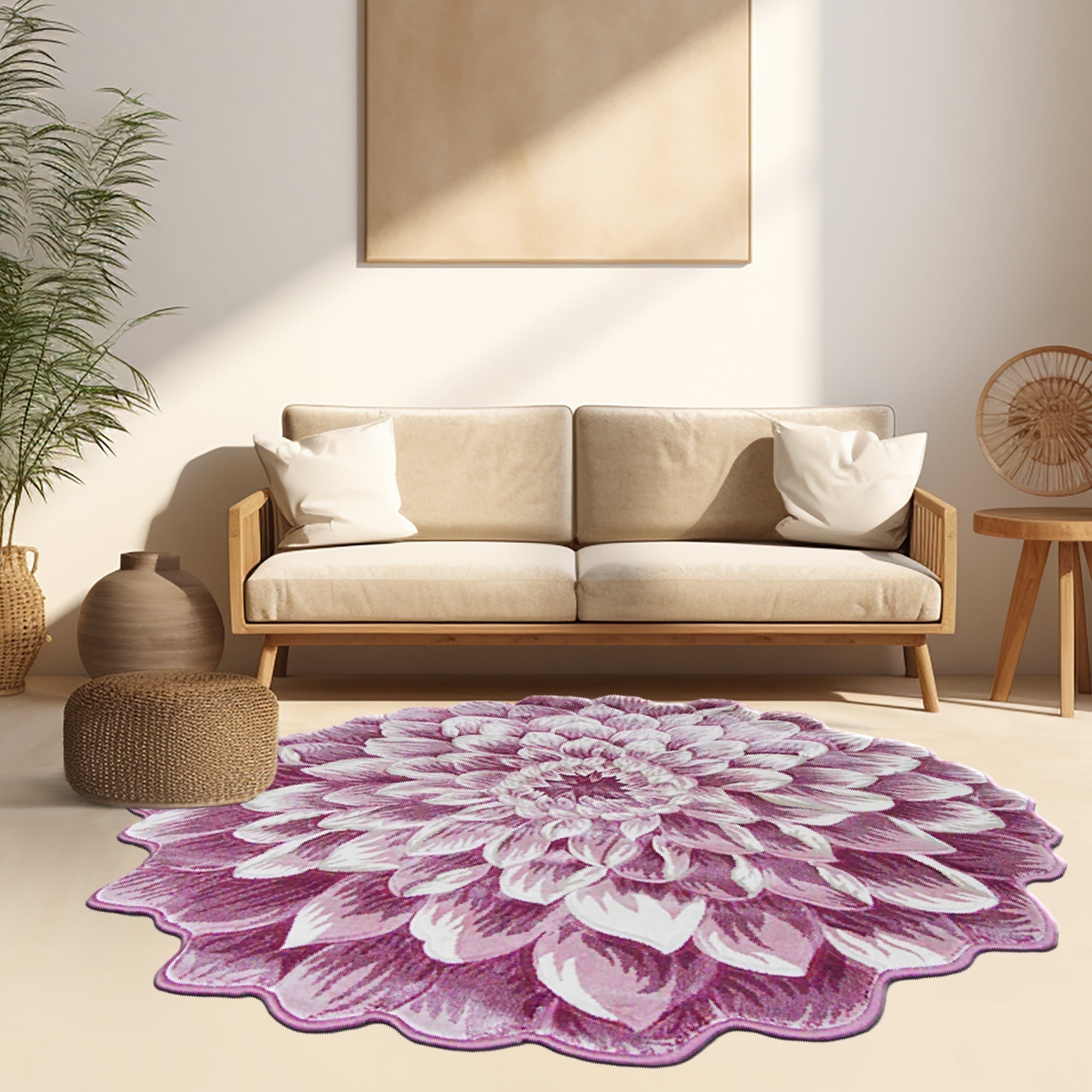 Flowers 5 Ft Round Throw Accent Area Rugs Floral Rose Flower Shaped Rug ...