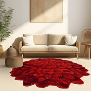 Flowers 2 Ft Round Throw Accent Area Rugs Floral Rose Flower Shaped Rug ...