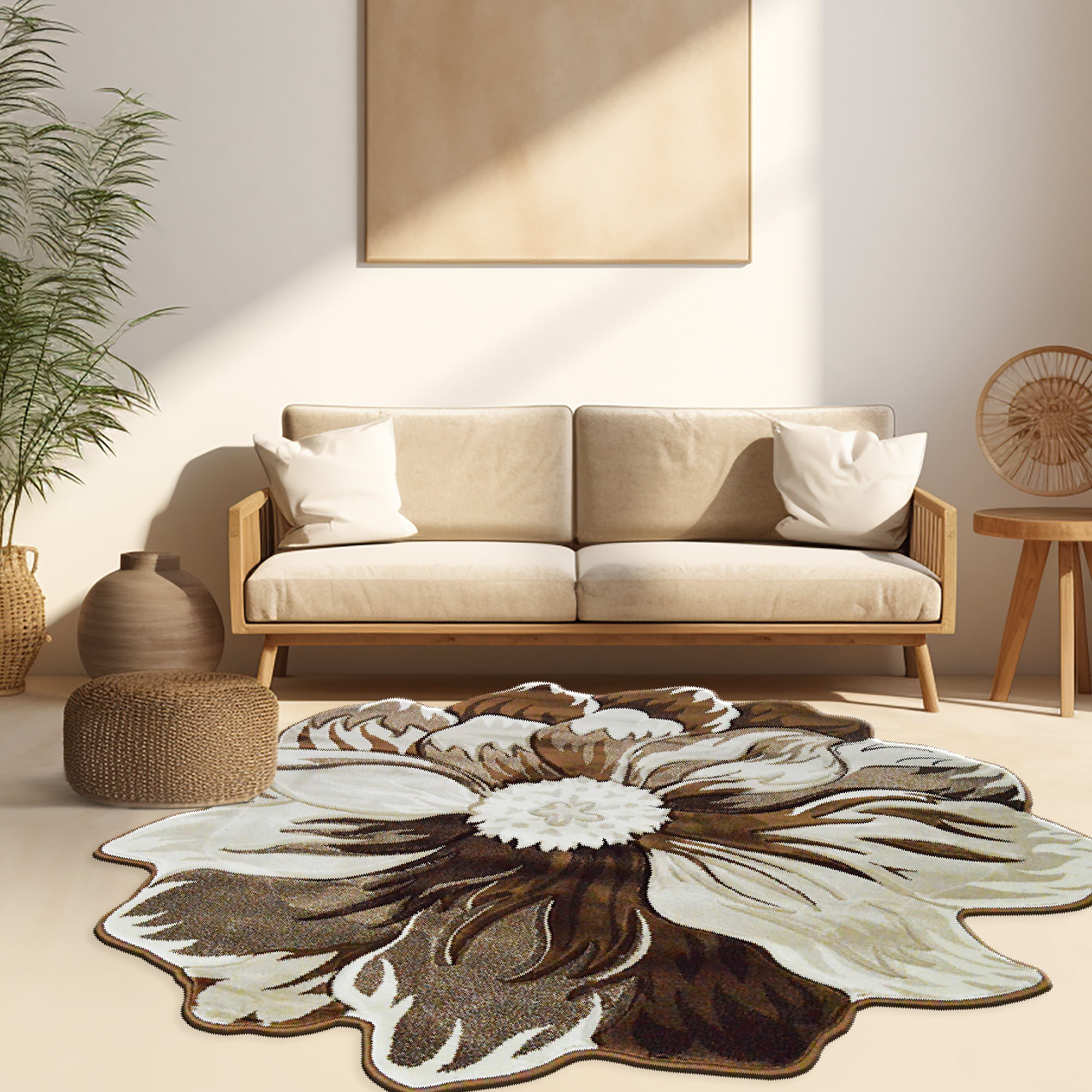 Flowers 5 Ft Round Throw Accent Area Rugs Floral Rose Flower Shaped Rug ...