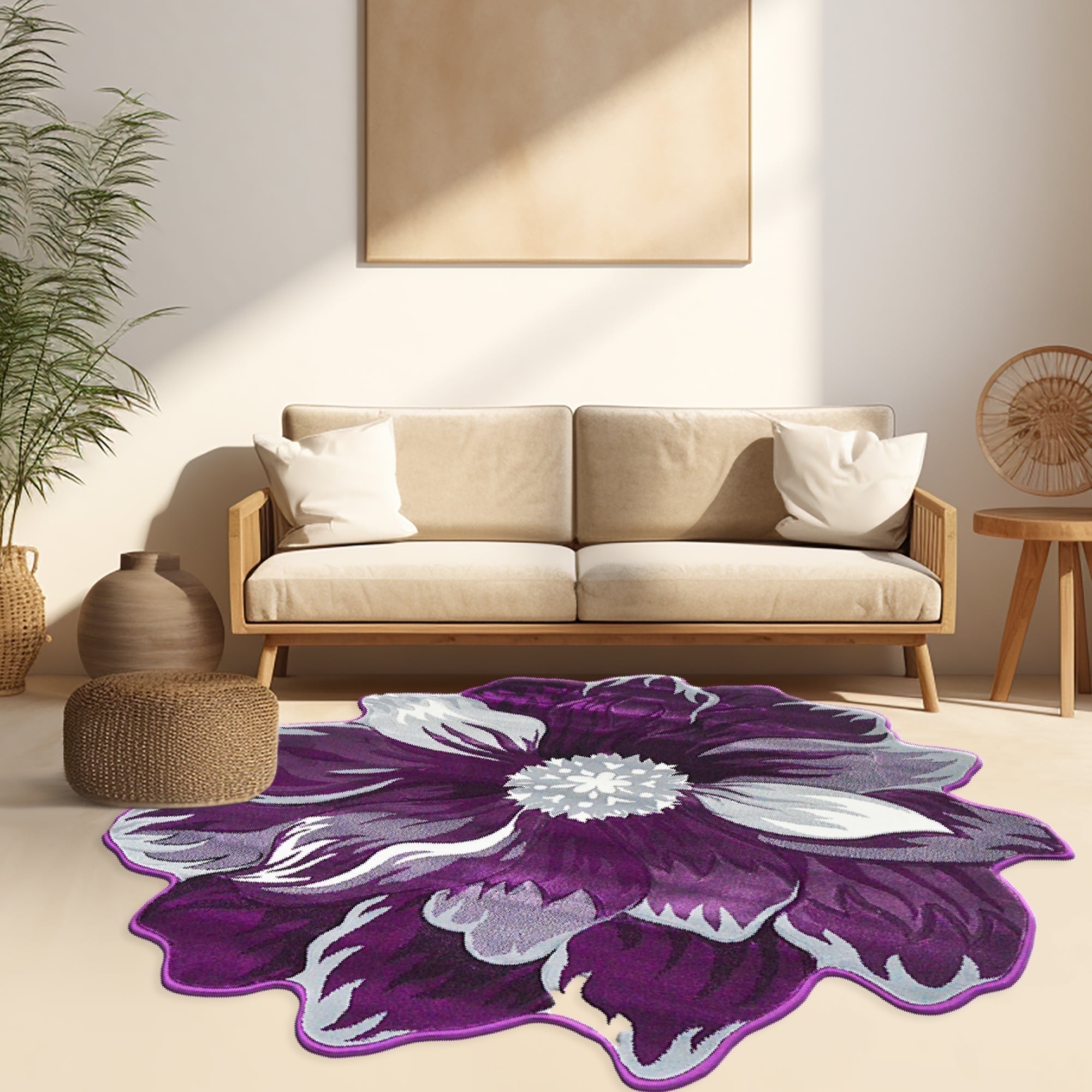 Planet Rugs Floral Rose-Shaped Round Area Rug 5 Ft Purple - Walmart.com