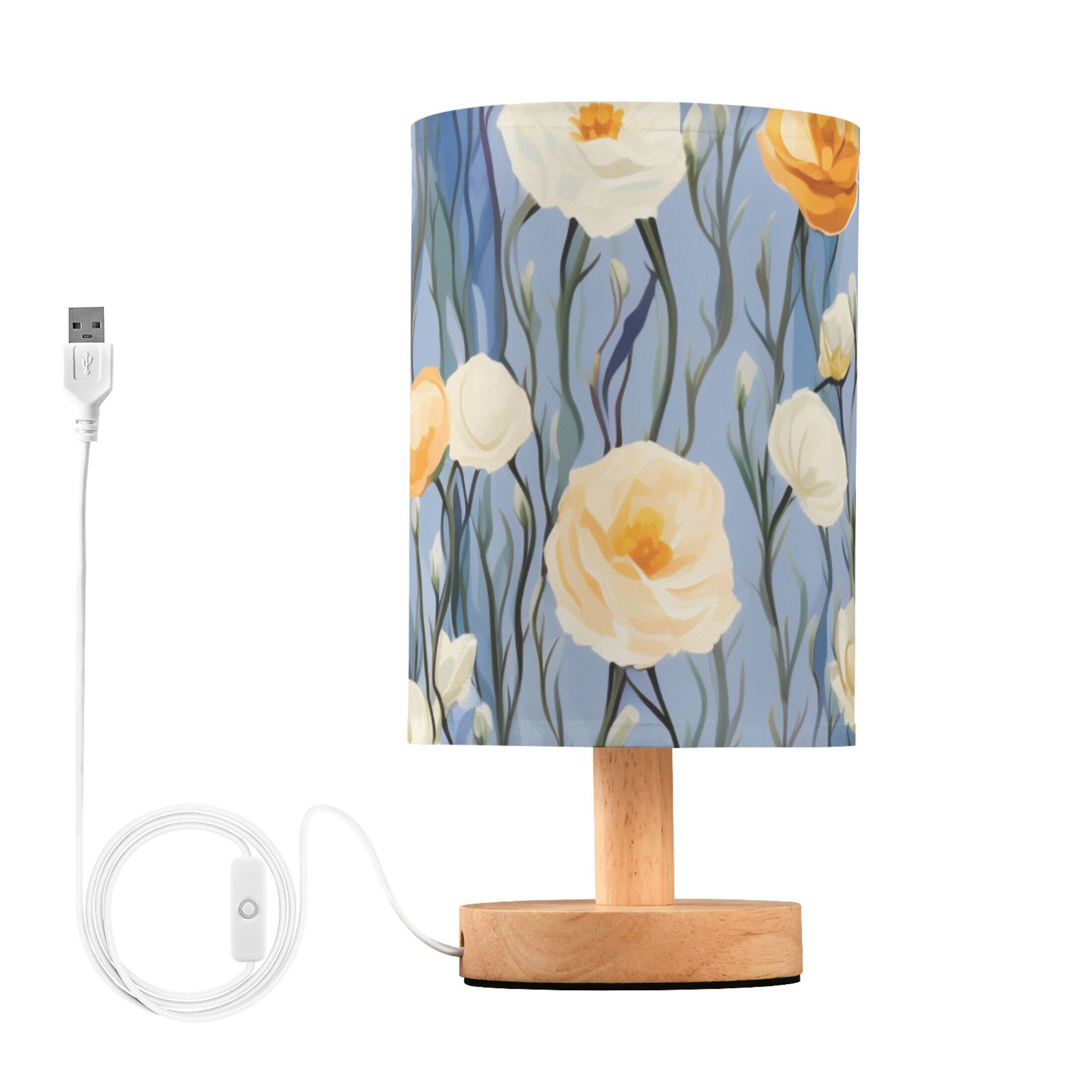 Flowers Abstract Paint Bedside Table Lamp LED Warm Lights with USB ...