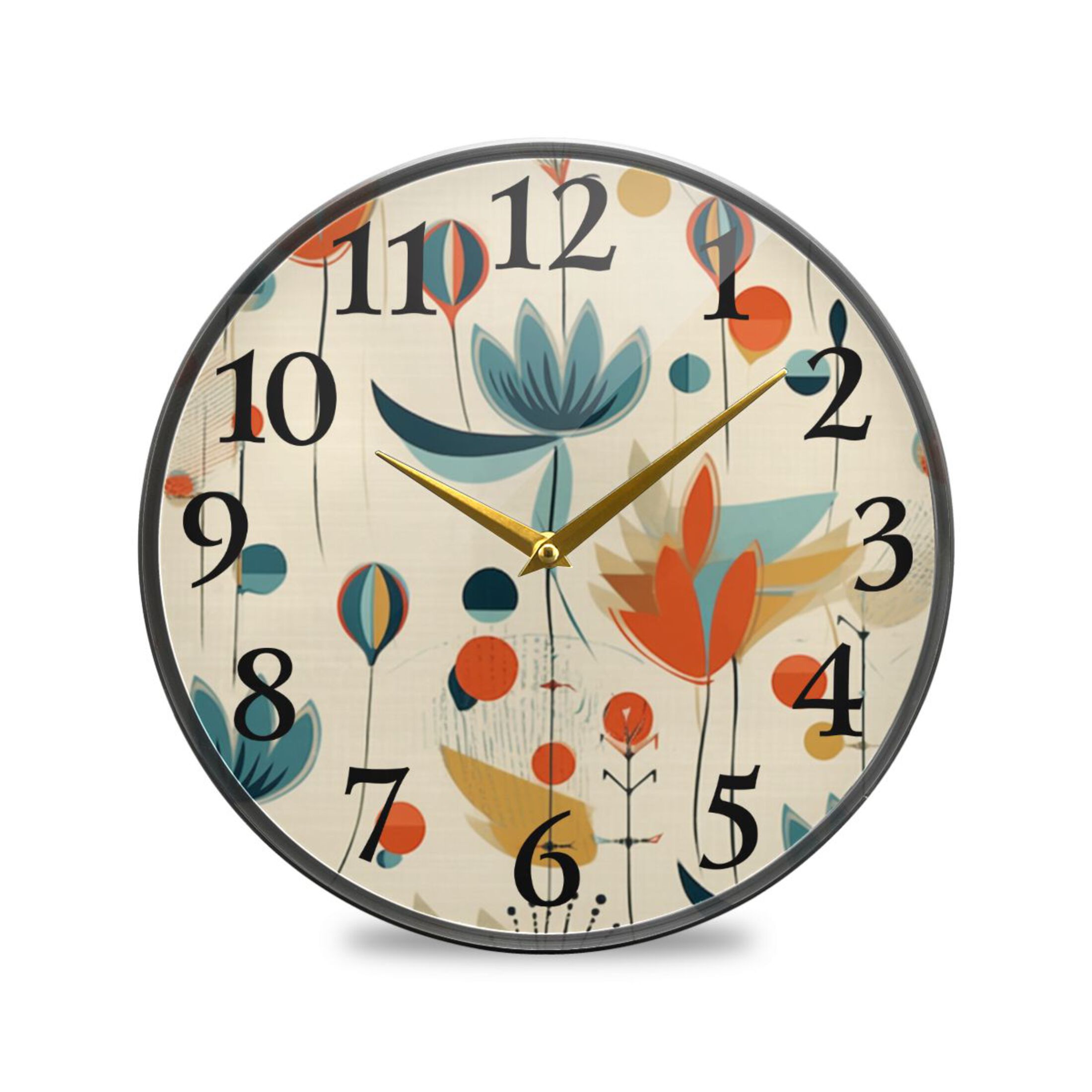 Flowers Abstract Wall Clocks Battery Operated 9.5 Inch Round Clock ...