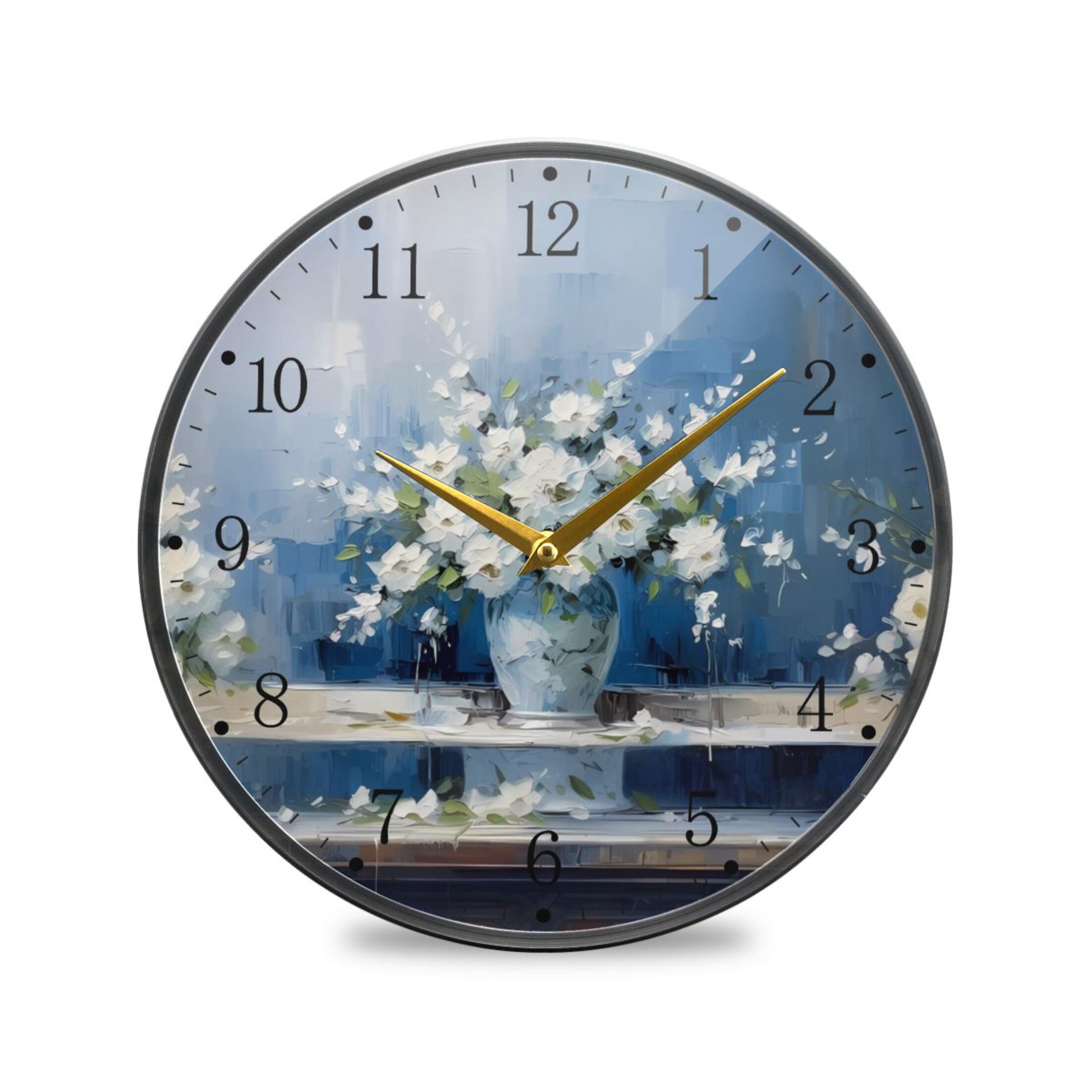 Flowers Acrylic Wall Clocks Quiet Round Clock Battery Operated Non ...