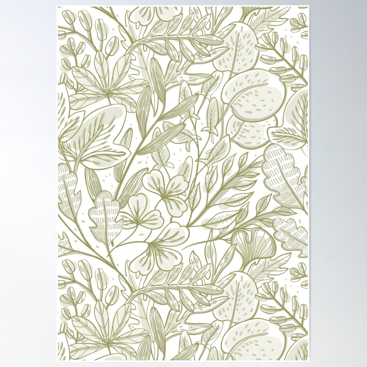 Flowers And Leaves Drawing - Floral Pattern Poster Wall Art, Modern ...