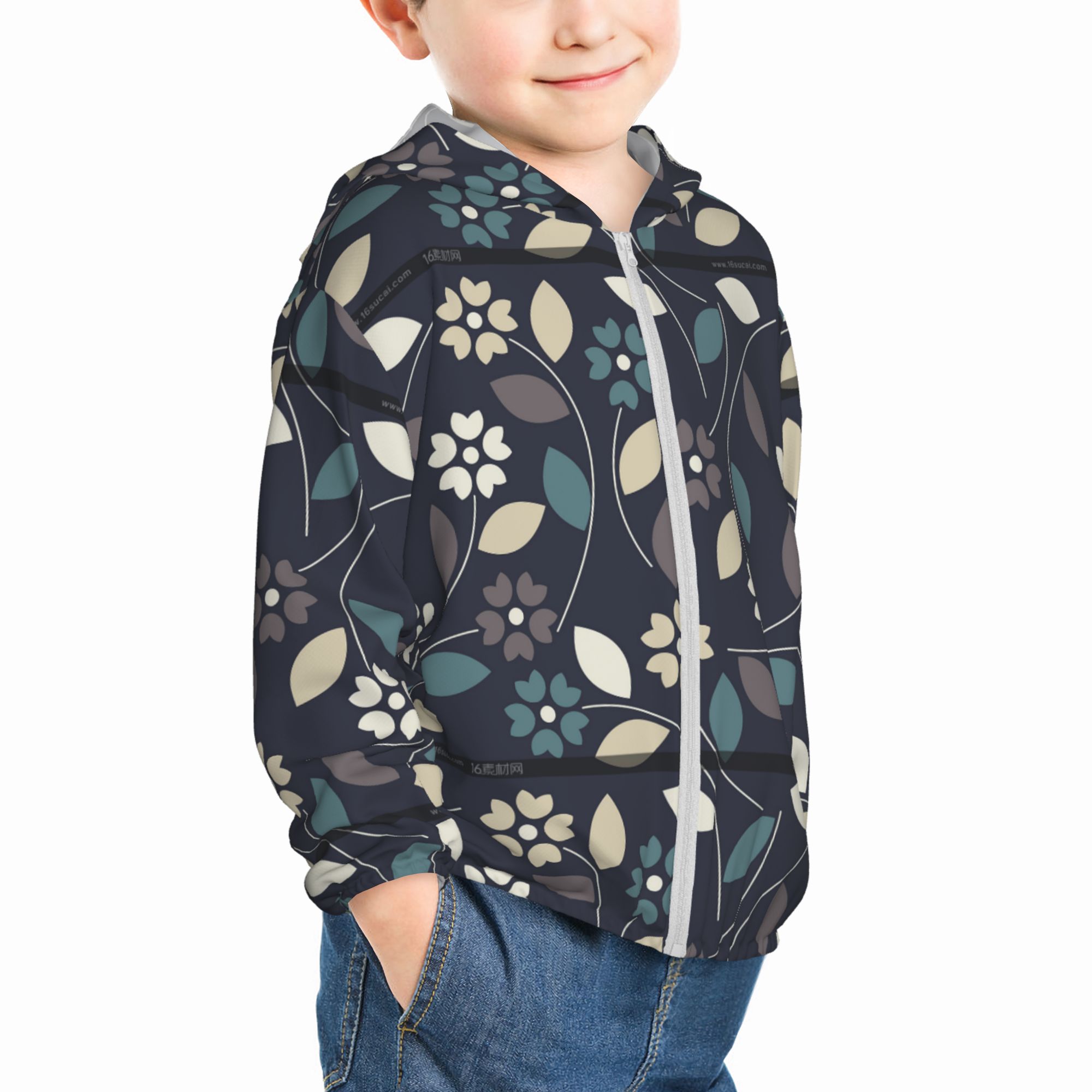 Flowers And Leaves Kids Zip-Up Hoodie Girls Boys Sun Protection Jacket Hooded Cooling Shirt ...