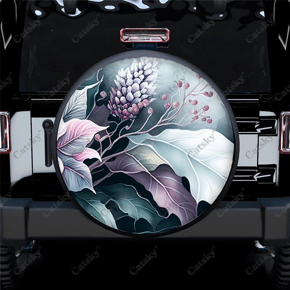 Flowers And Leaves Paintings Polyester Universal Spare Wheel Tire Cover ...
