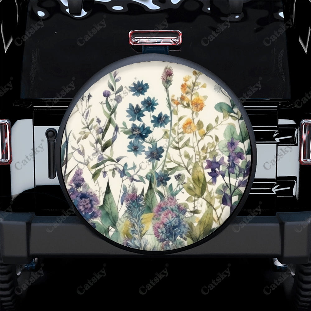 Flowers And Leaves Paintings Polyester Universal Spare Wheel Tire Cover ...