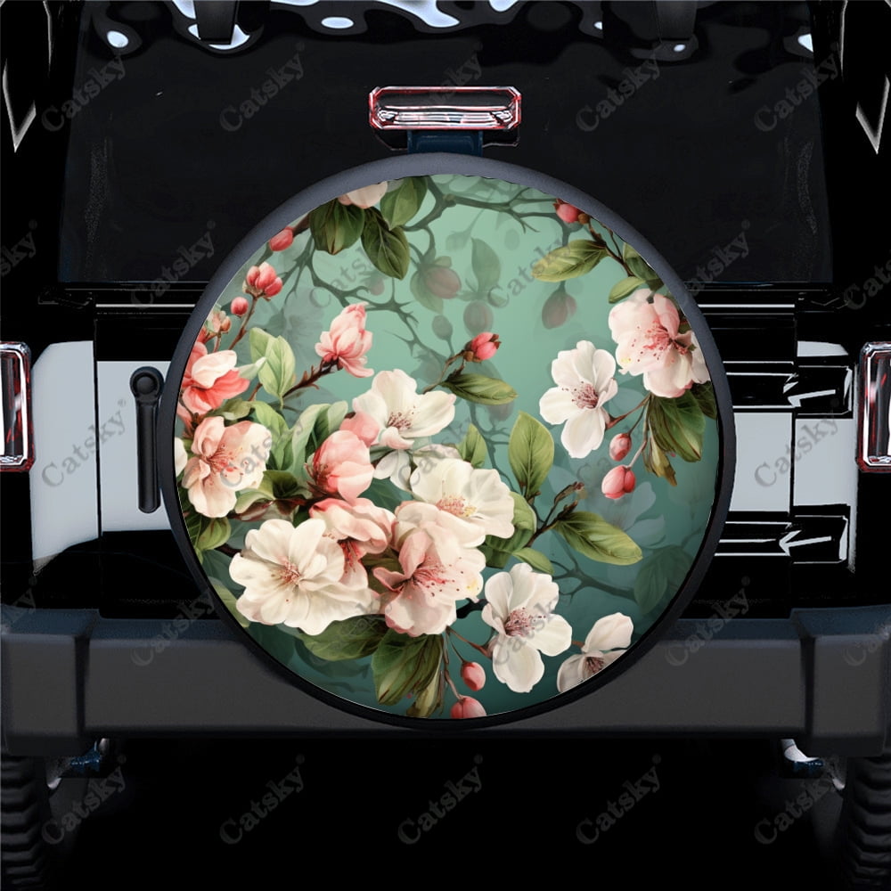 Flowers And Leaves Paintings Polyester Universal Spare Wheel Tire Cover ...