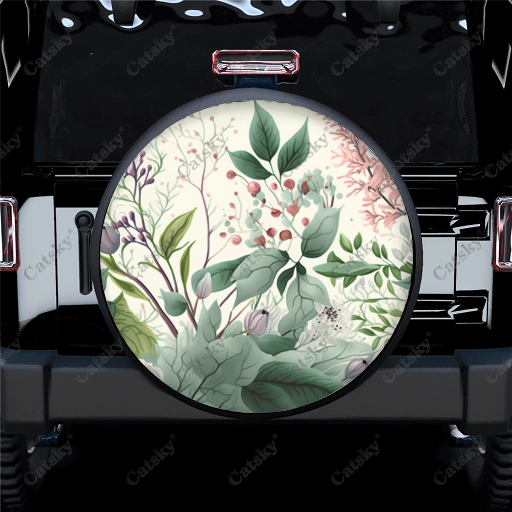 Flowers And Leaves Paintings Polyester Universal Spare Wheel Tire Cover ...
