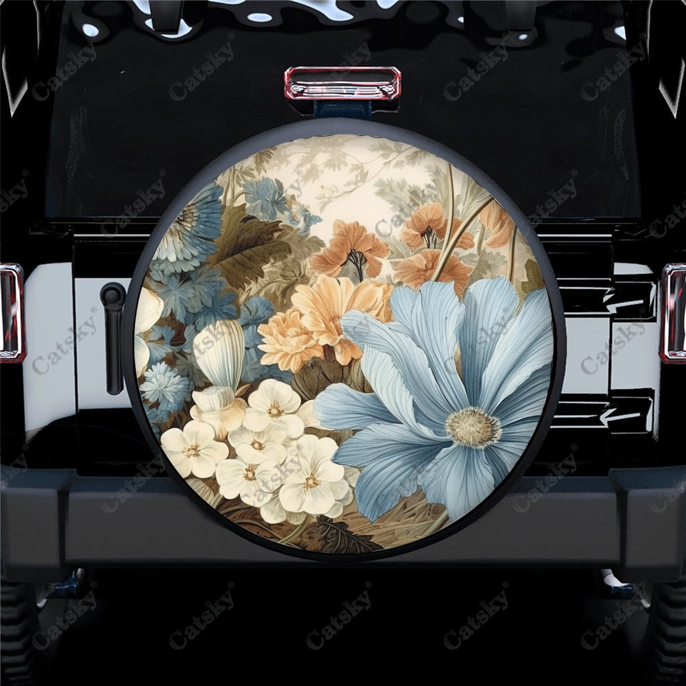 Flowers And Leaves Paintings Polyester Universal Spare Wheel Tire Cover ...