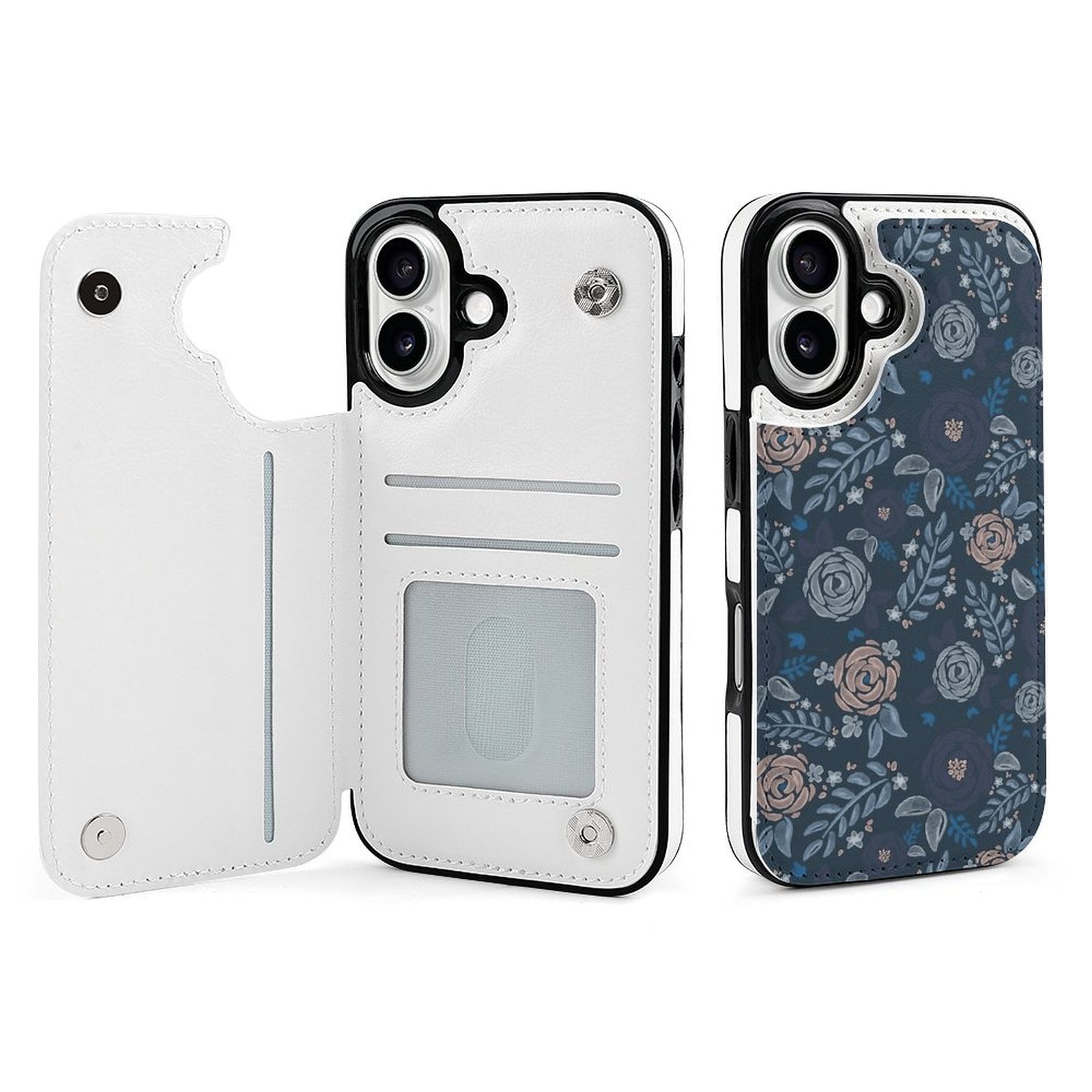 Flowers And Leaves Plants Leather Wallet Case for iPhone 16 15 14 13 12 ...