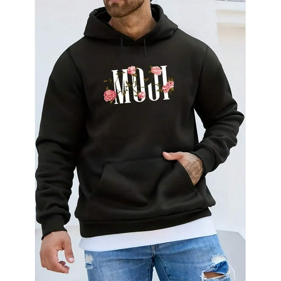 Flowers And Letter Pattern Print Hooded Sweatshirt Hoodies Fashion ...