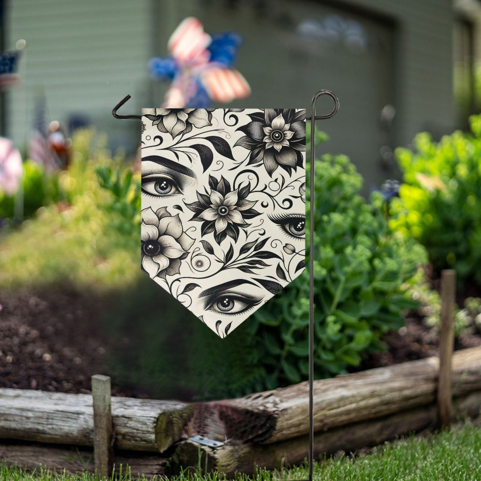 Flowers Around Eyes Garden Flag 18" x 12.5" Double Sided Yard Lawn ...
