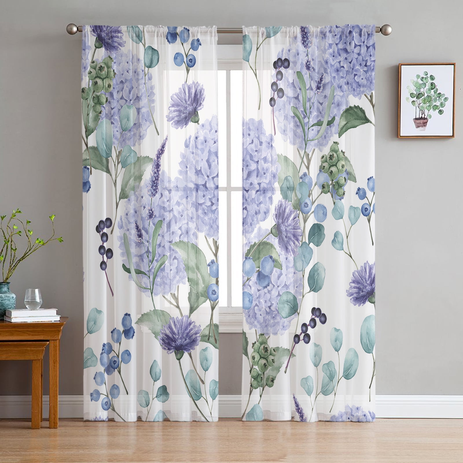 Flowers Art Sheer Curtains for Living Room The Bedroom Voile Organza ...