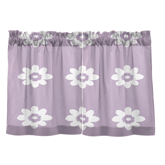 Flowers Background 27"x36" Linen Look Cafe Curtain Set with Privacy and ...