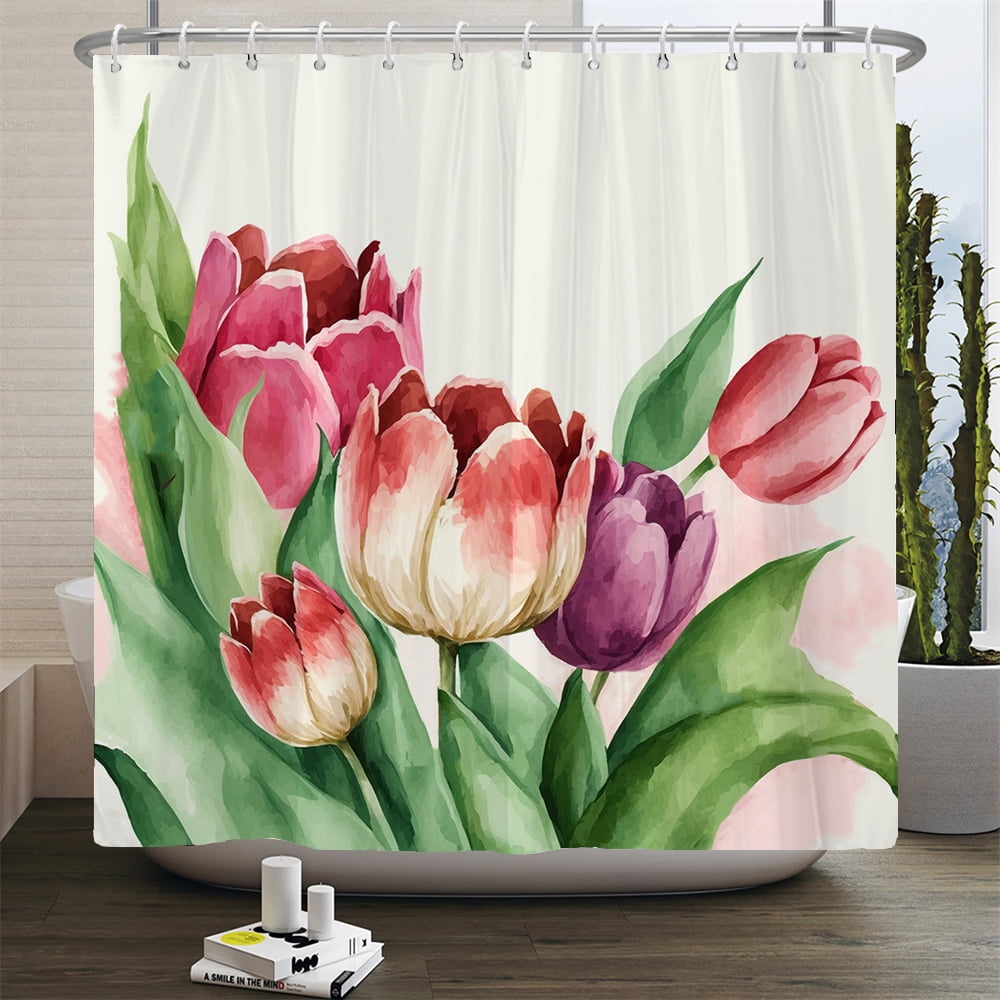 Flowers Bathroom Curtain With 3d Shower Curtains Waterproof Print ...