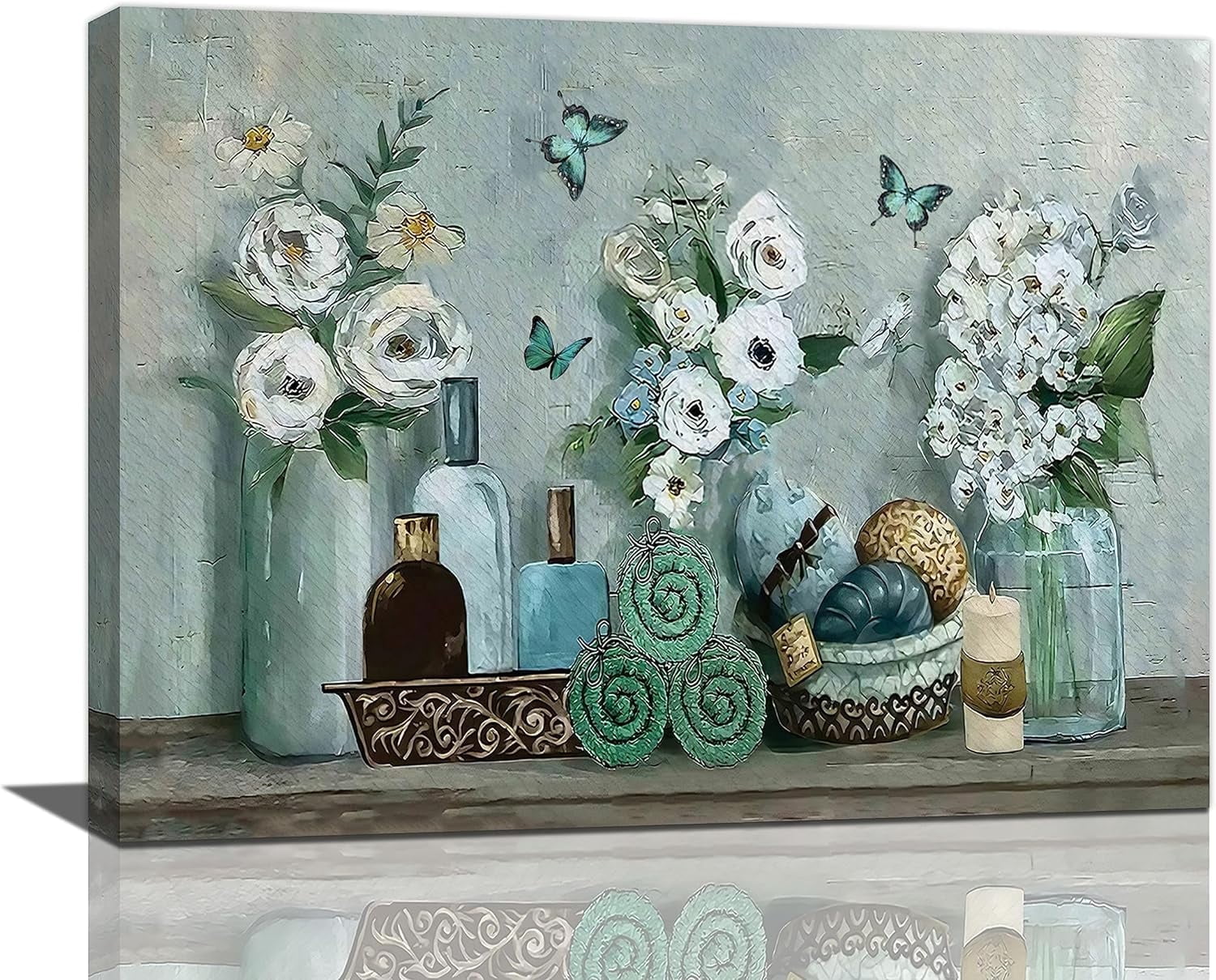 Flowers Bathroom Wall Art Farmhouse Floral in Mason Vase Bathroom ...