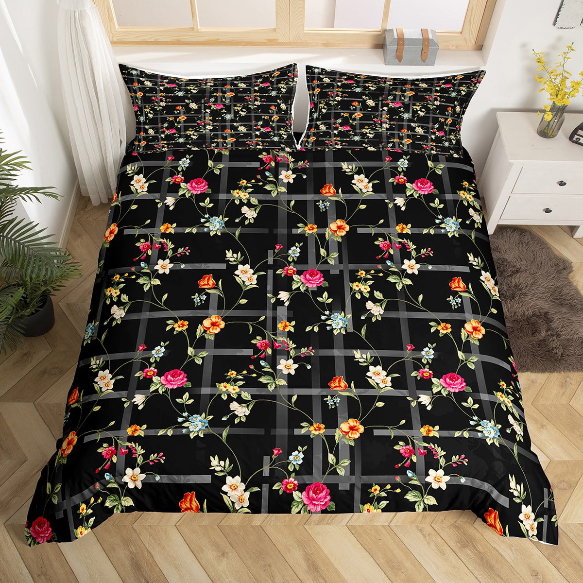 Flowers Bedding Set Boho Floral Comforter Cover for Kids Girls ...