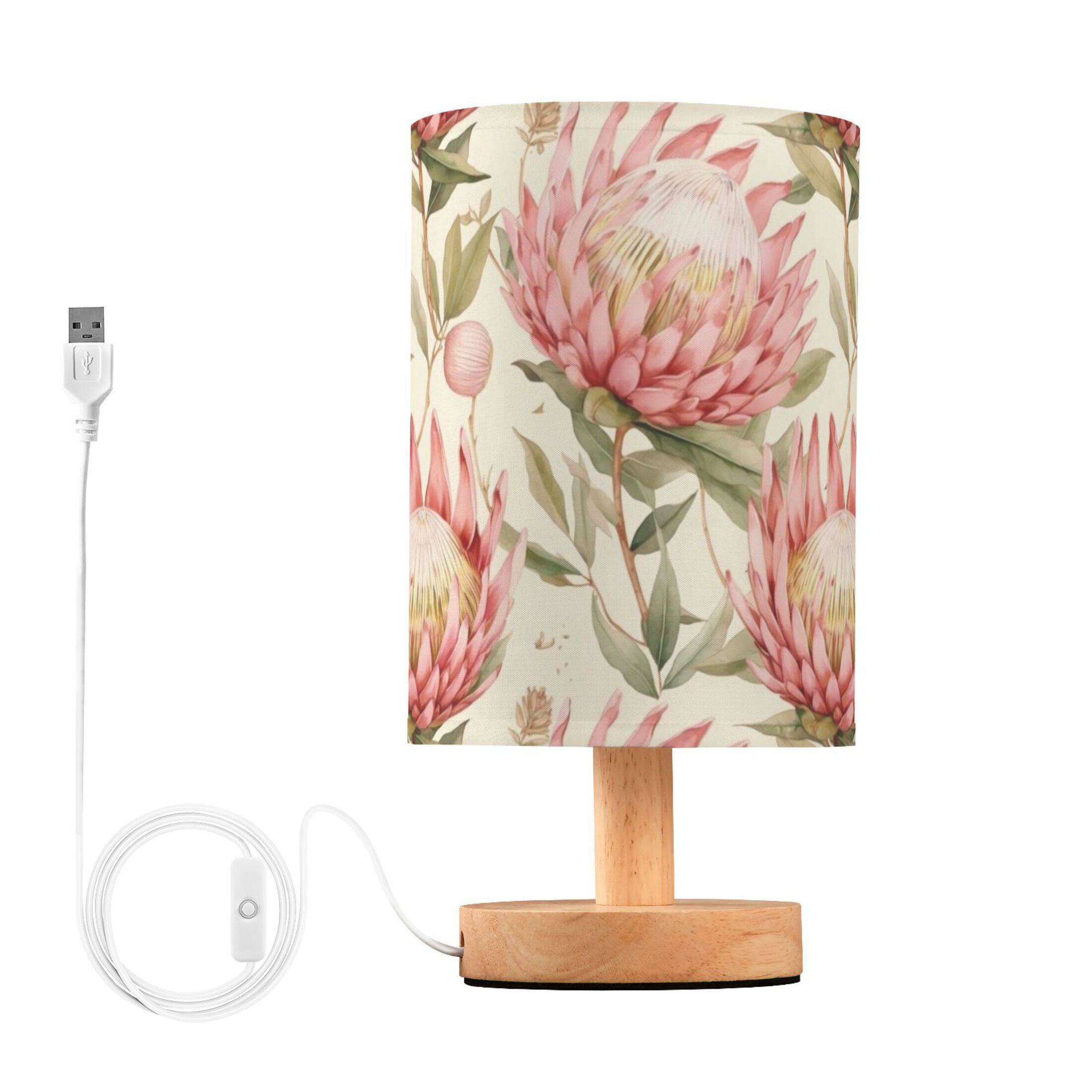 Flowers Bedside Table Lamp LED Warm Lights with USB Charging Port Retro ...