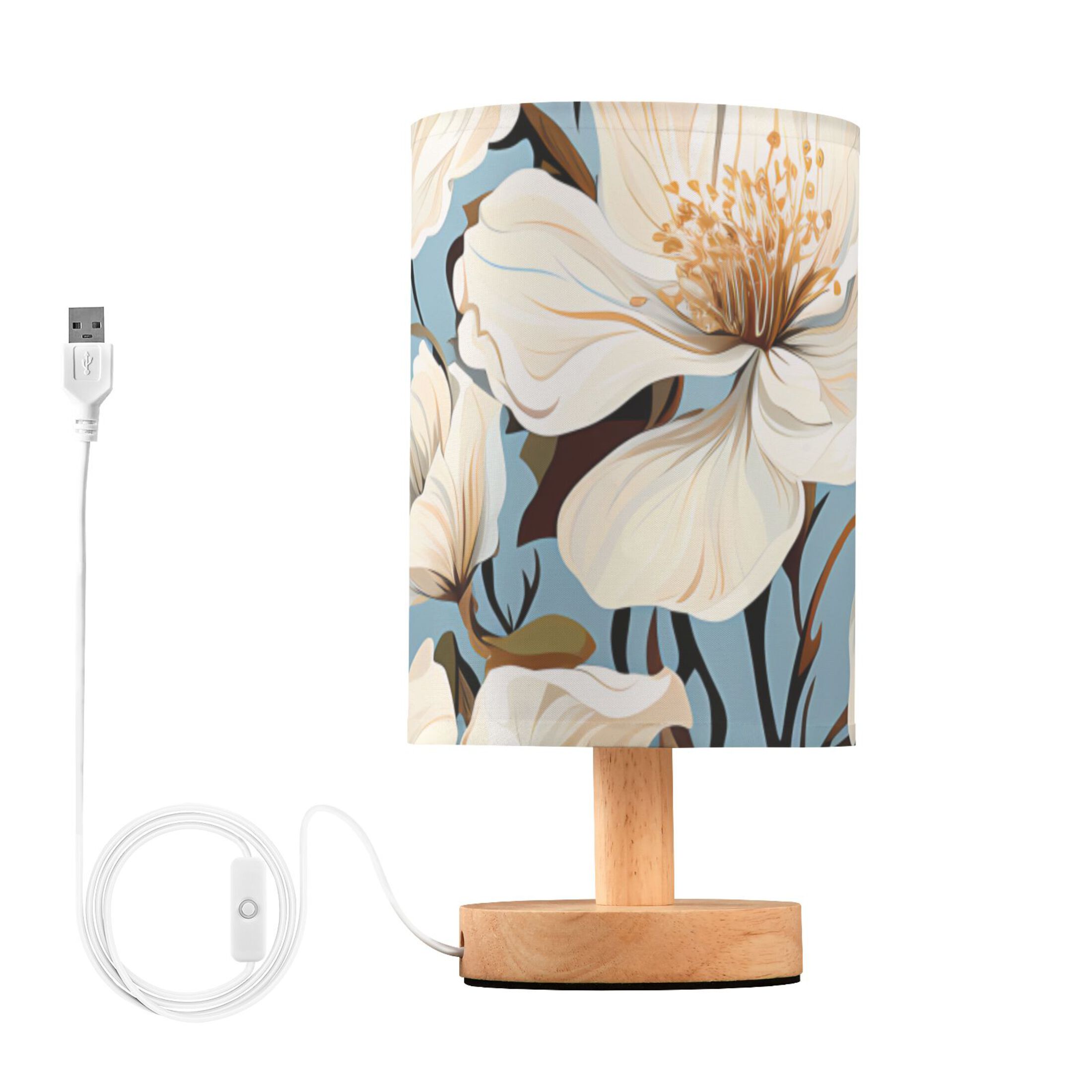 Flowers Bedside Table Lamp LED Warm Lights with USB Charging Port Retro ...