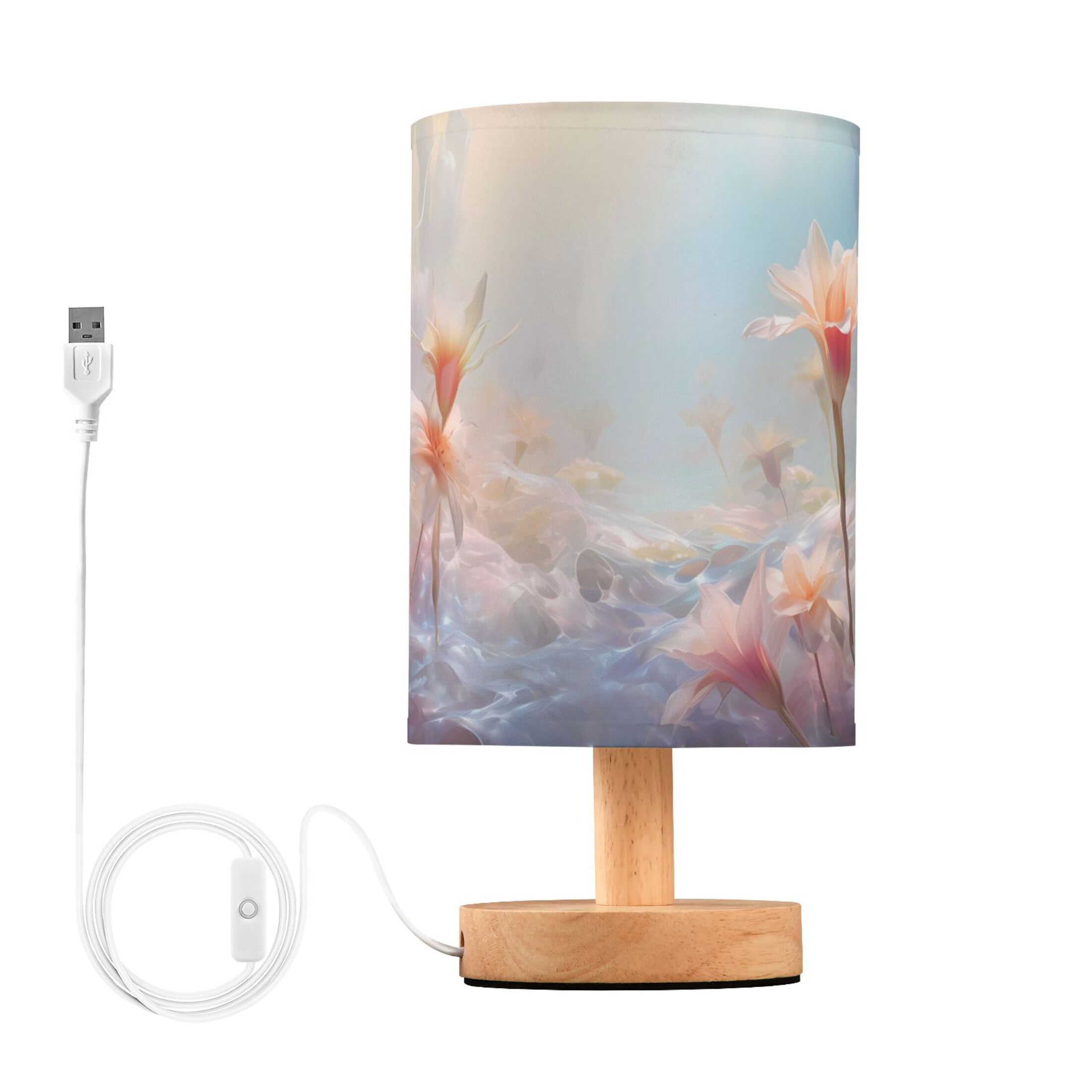 Flowers Bedside Table Lamp LED Warm Lights with USB Charging Port Retro ...