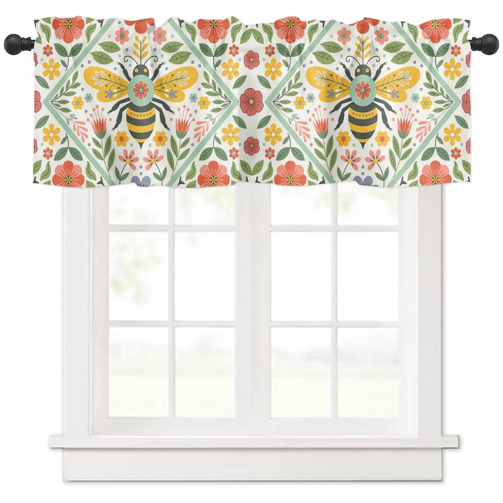 Flowers Bee Valances for Windows Farmhouse Kitchen Curtains Valances ...