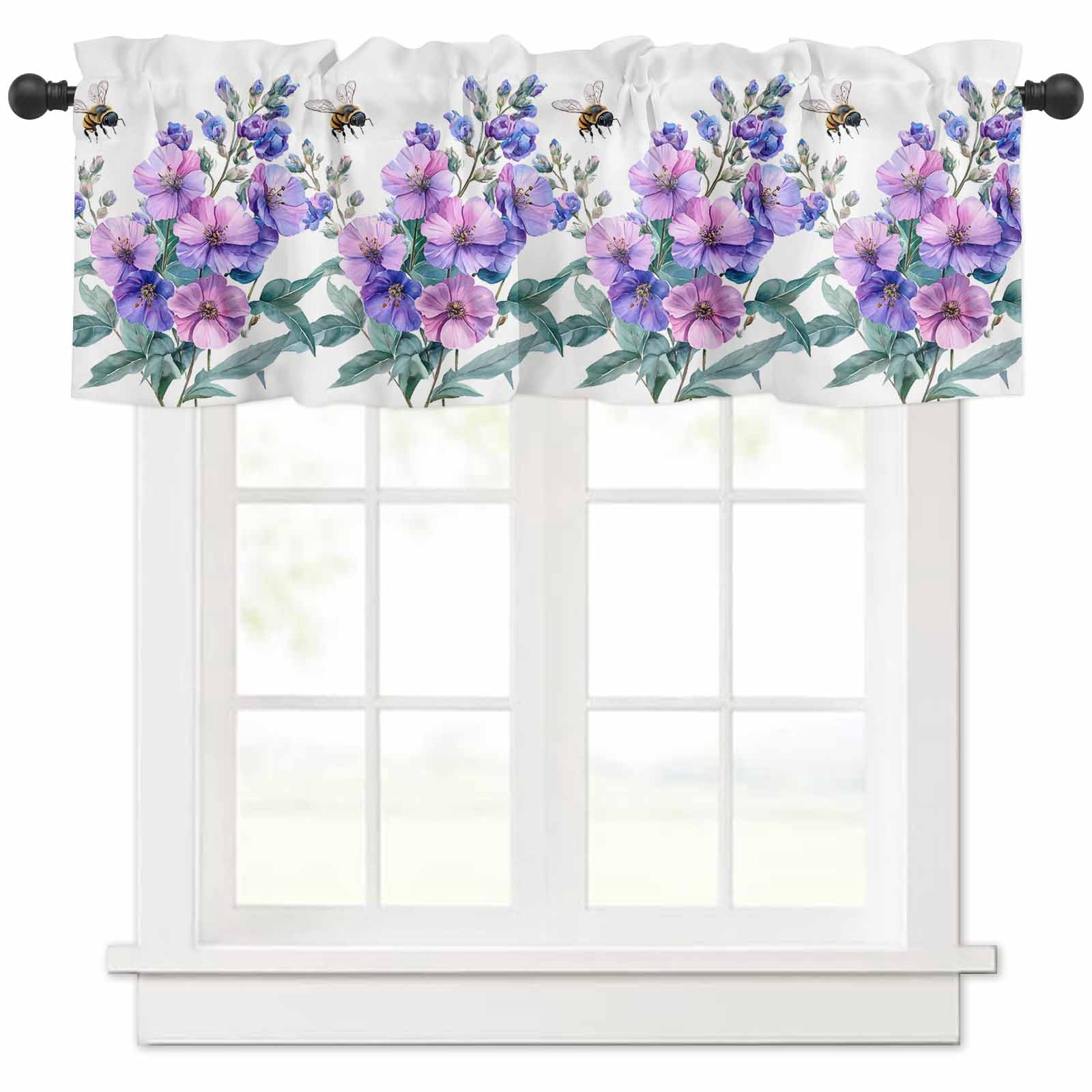Flowers Bee Valances for Windows Farmhouse Kitchen Curtains Valances ...
