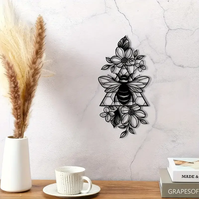 Flowers Bees Metal Wall Art, Rustic Iron Home & Outdoor Decor - Walmart.com