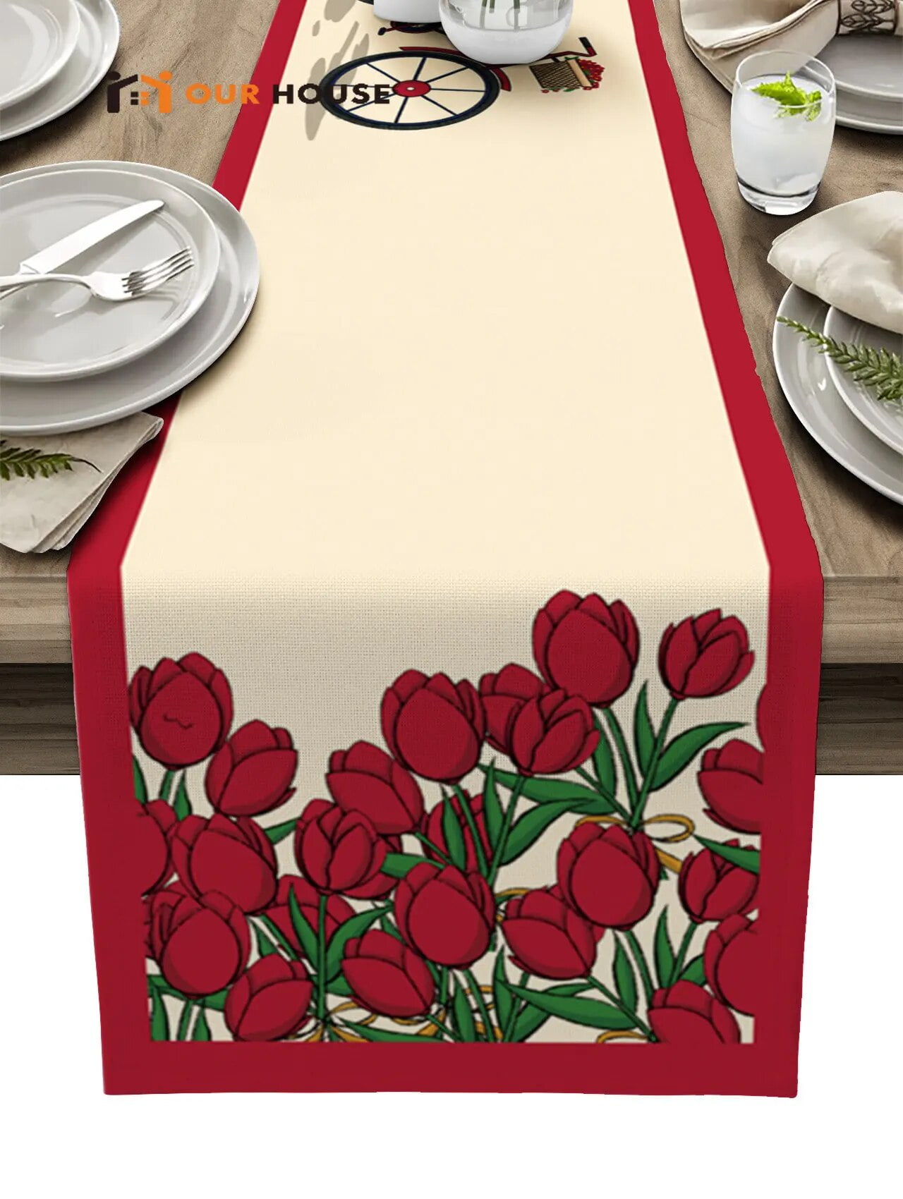 Flowers Bicycles Romantic Table Runner Mats Wedding Coffee Table Decor ...