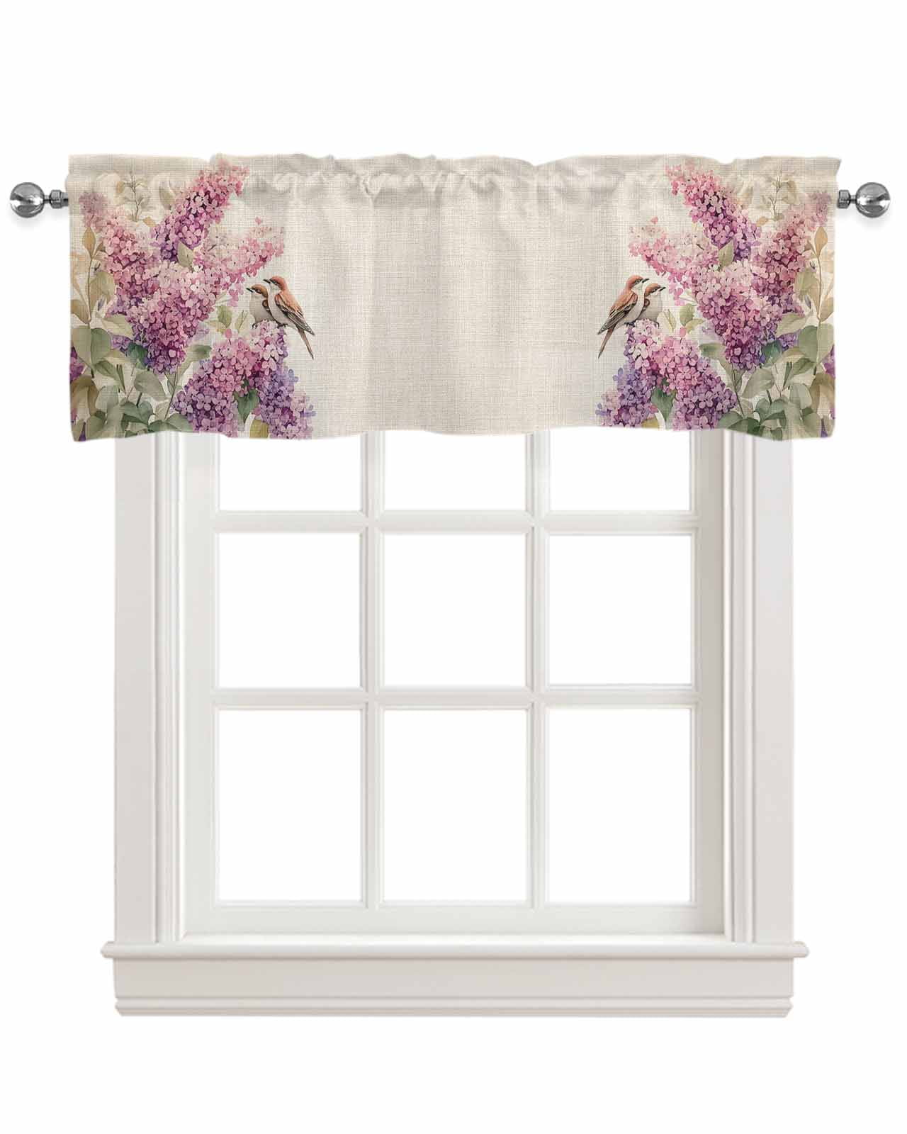Flowers Bird Kitchen Valances for Windows Farmhouse Linen Window ...