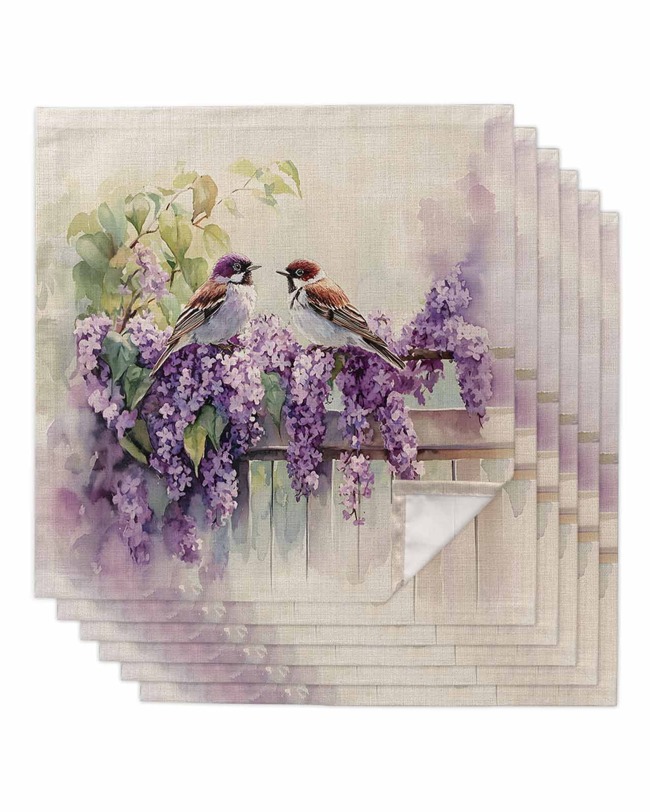 Flowers Birds Cloth Napkins Set of 6 Reusable Dinner Napkins, Spring ...