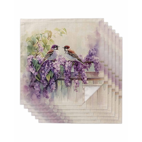 Flowers Birds Cloth Napkins Set of 6 Reusable Dinner Napkins, Spring ...