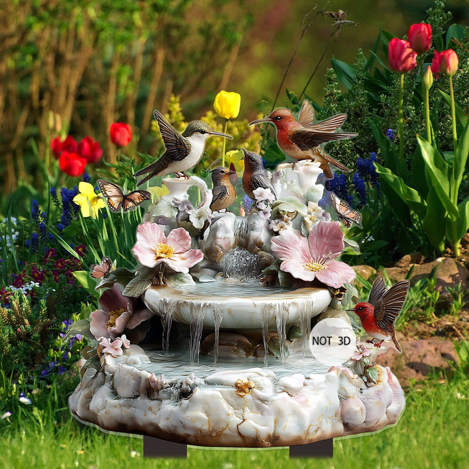Flowers Birds Flowing Water Dreamlike 2D Flat Acrylic Floor Tile Garden ...