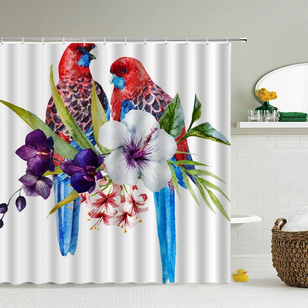 Flowers Birds Plant Waterproof Bath Screen With Print Shower Curtains