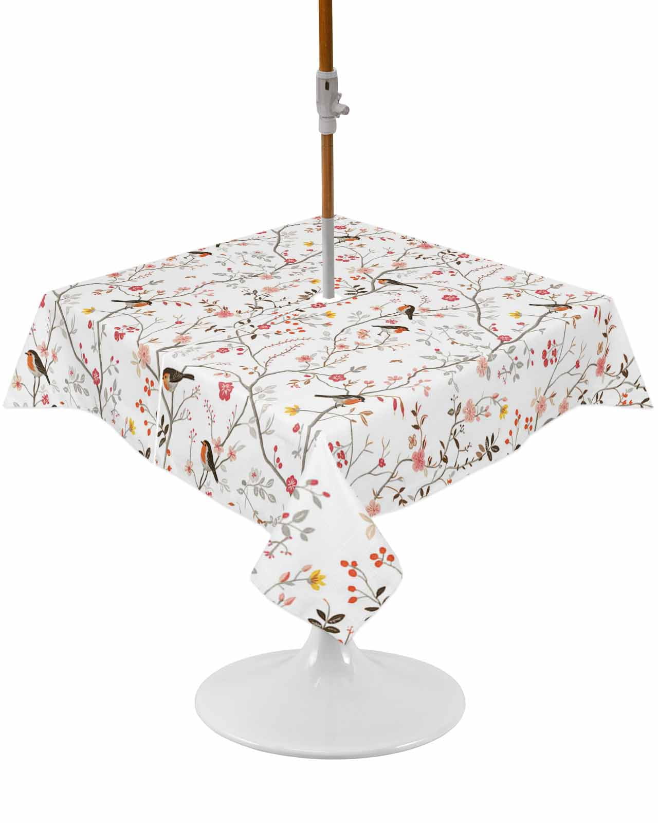 Flowers Birds Square Outdoor Tablecloth, Waterproof Table Cloth Cover ...