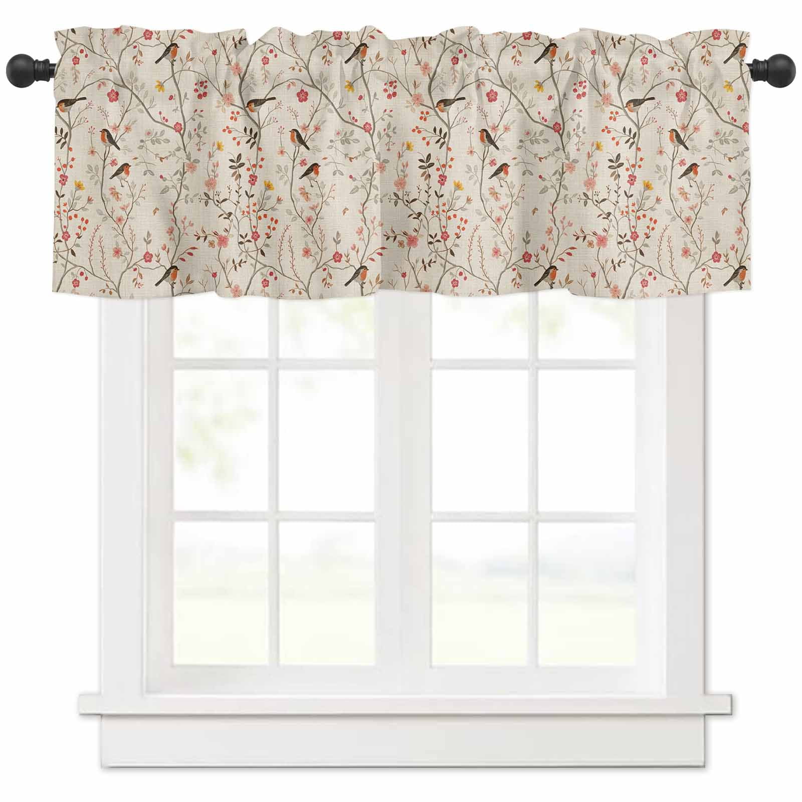 Flowers Birds Valances for Windows Farmhouse Kitchen Curtains Valances ...